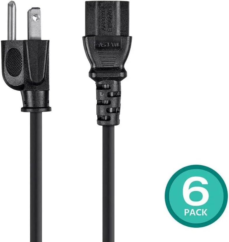 TG4THT-3-Prong Power Cord - 6-Pack, NEMA 5-15P to IEC 60320 C13, 14AWG ...