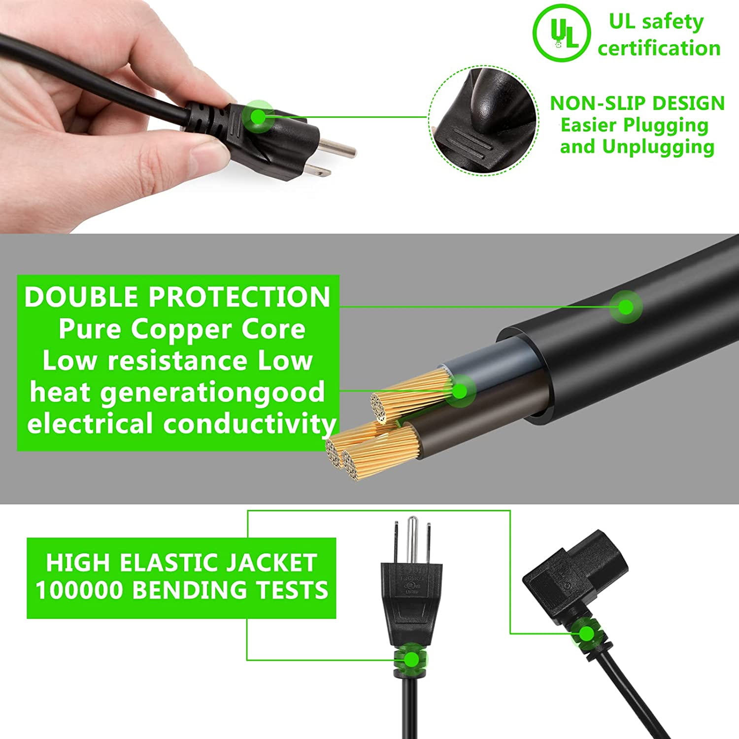 TG4THT-3 Prong Right Angle Power Cable 6ft Heavy Duty AC Cables forC13 ...