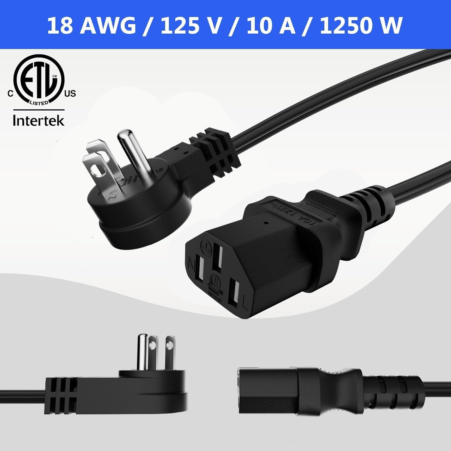 TG4THT-3 Prong S Flat Plug Replacement Power Cord 6 FT/2 Pack-45 Degree ...