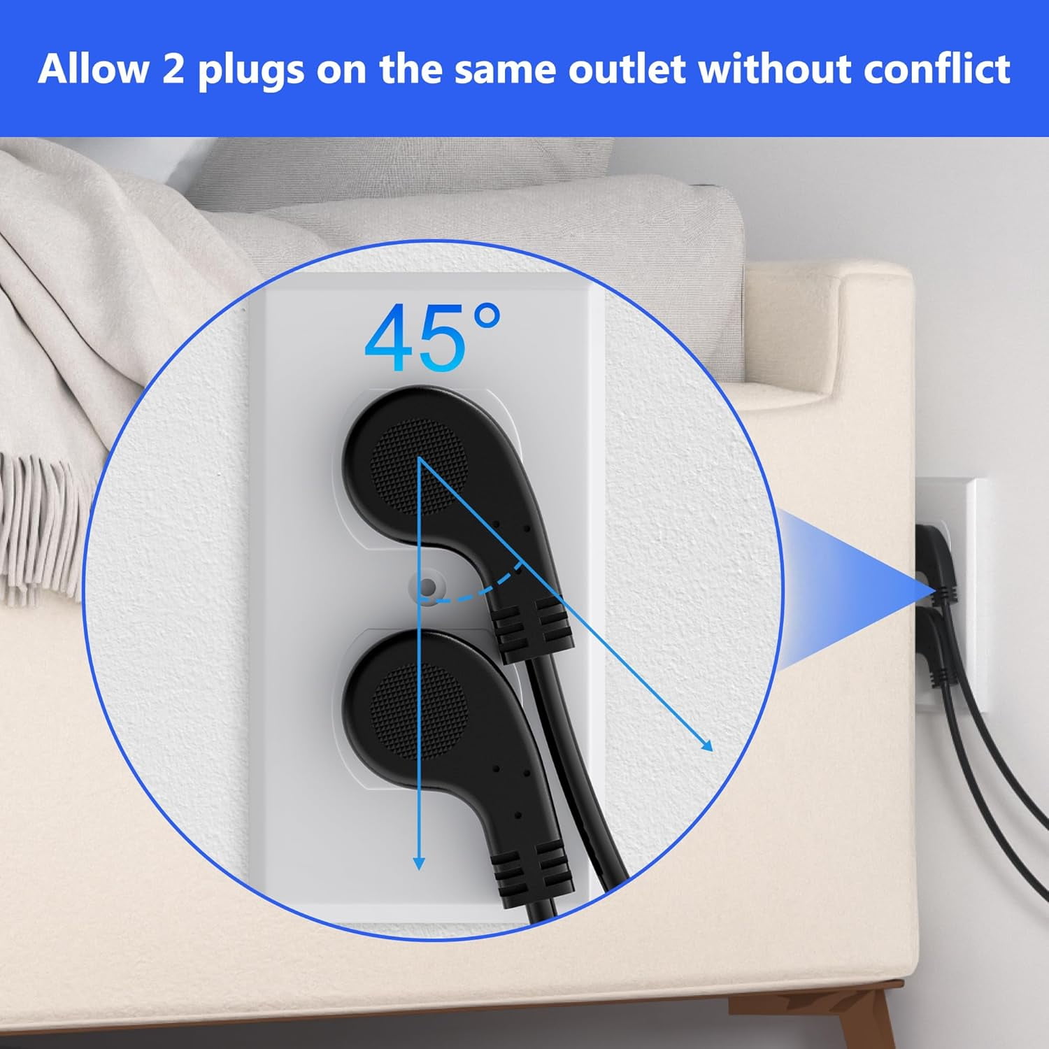 TG4THT-3 Prong S Flat Plug Replacement Power Cord 8 FT/2 Pack-45 Degree ...