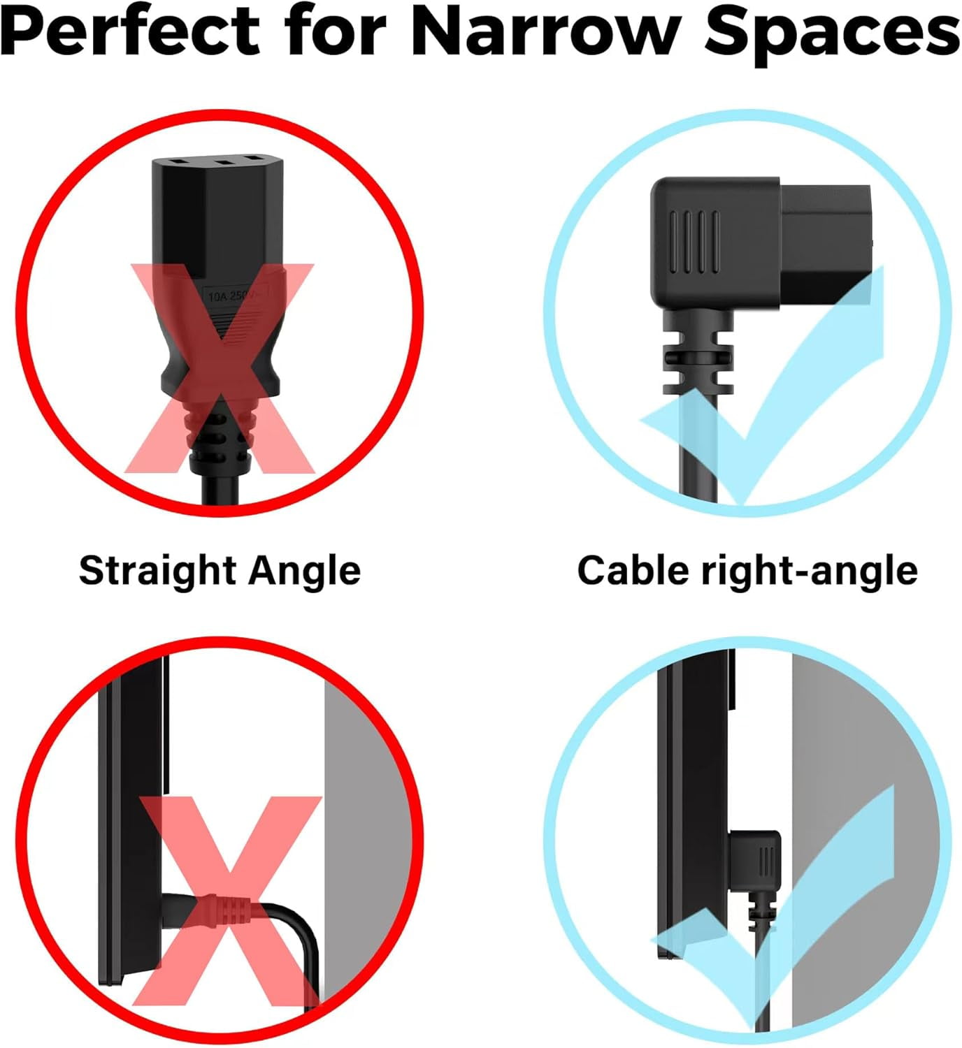 TG4THT-3-Prong Straight to 90 Degree Angled Plug Replacement Power Cord ...
