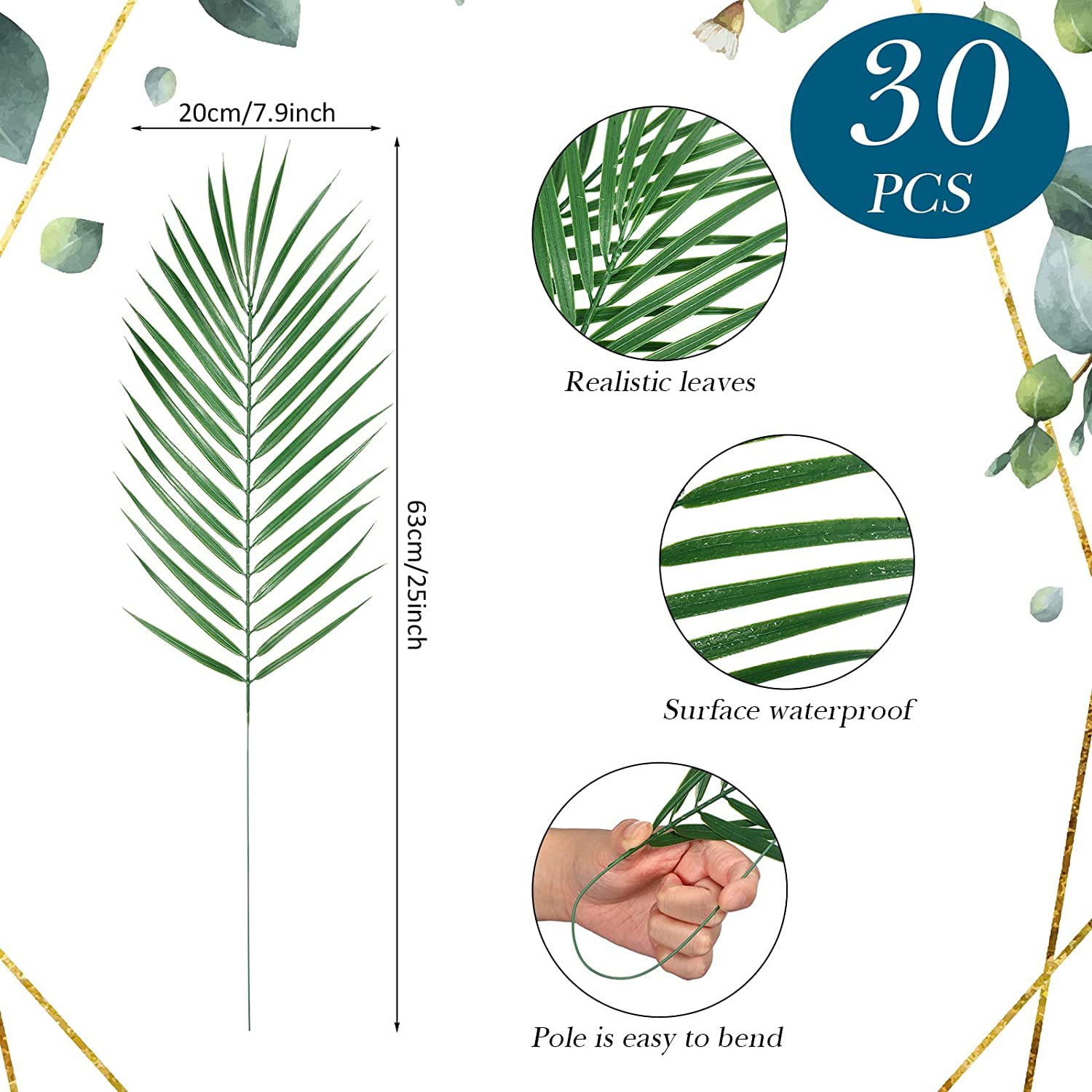 TG4THT-30 Pcs Artificial Palm Leaves Large Faux Plants Fall Harvest ...