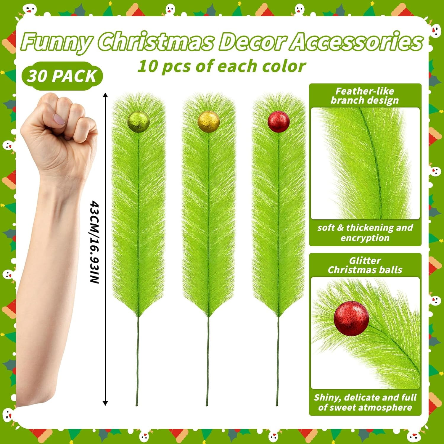 TG4THT-30 Pcs Christmas Tree Picks 17'' Christmas Tree Topper Furry ...