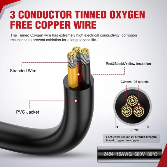 TG4THT-30FT 16 Gauge 3 Conductor Electrical Wire Tinned Oxygen Free ...
