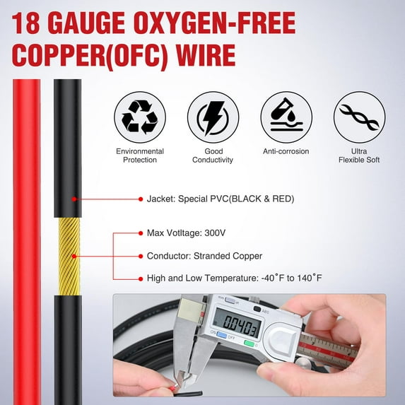 TG4THT-30FT 18AWG Oxygen-Free Copper Wire Red Black Electrical Wires ...