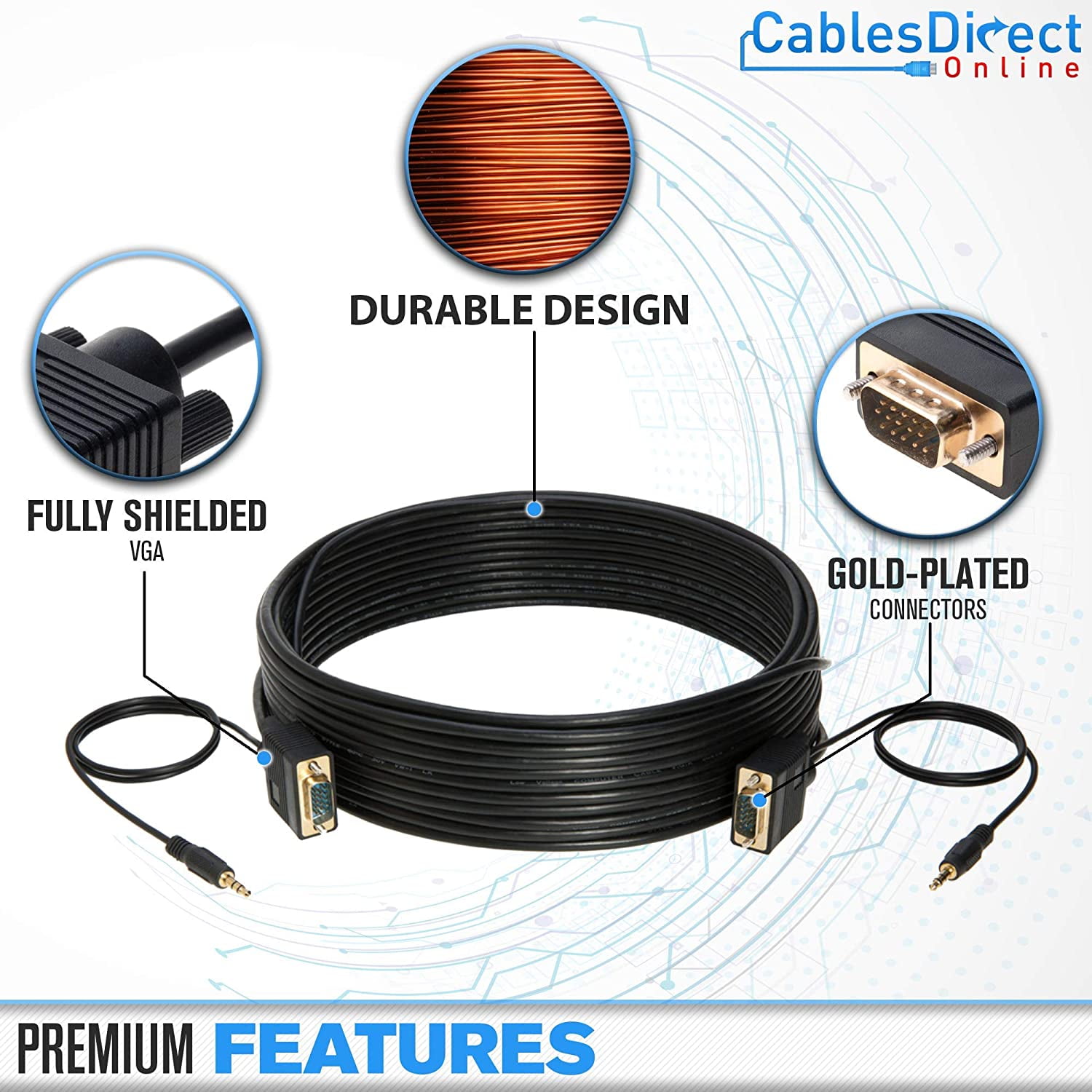 TG4THT-30FT SVGA + Audio Monitor Cable - Male to Male VGA to VGA 1080P ...