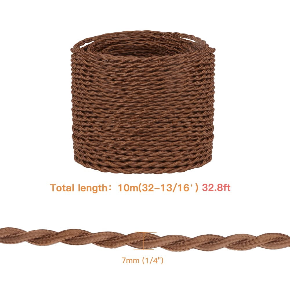 TG4THT-32.8ft Twisted Cloth Covered Wire, 2 Core Mahogany Brown Cloth ...
