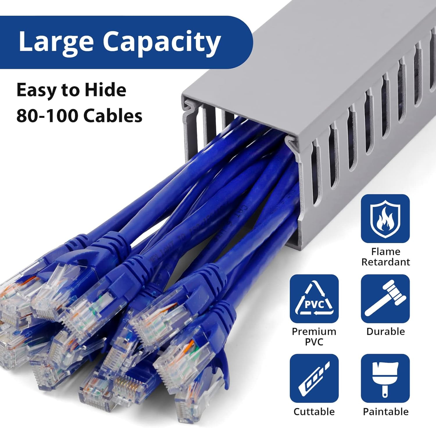 TG4THT-3x3in Cable Raceway, 6.6FT(2xL3.2FT) Large Wire Tray, Cord Hider ...