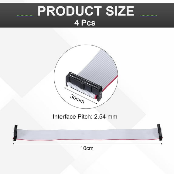 TG4THT-4 Pcs IDC Flat Ribbon Cable, 2.54mm Pitch 30mm Width 10cm Long 24 Pin FC to FC Flat ...
