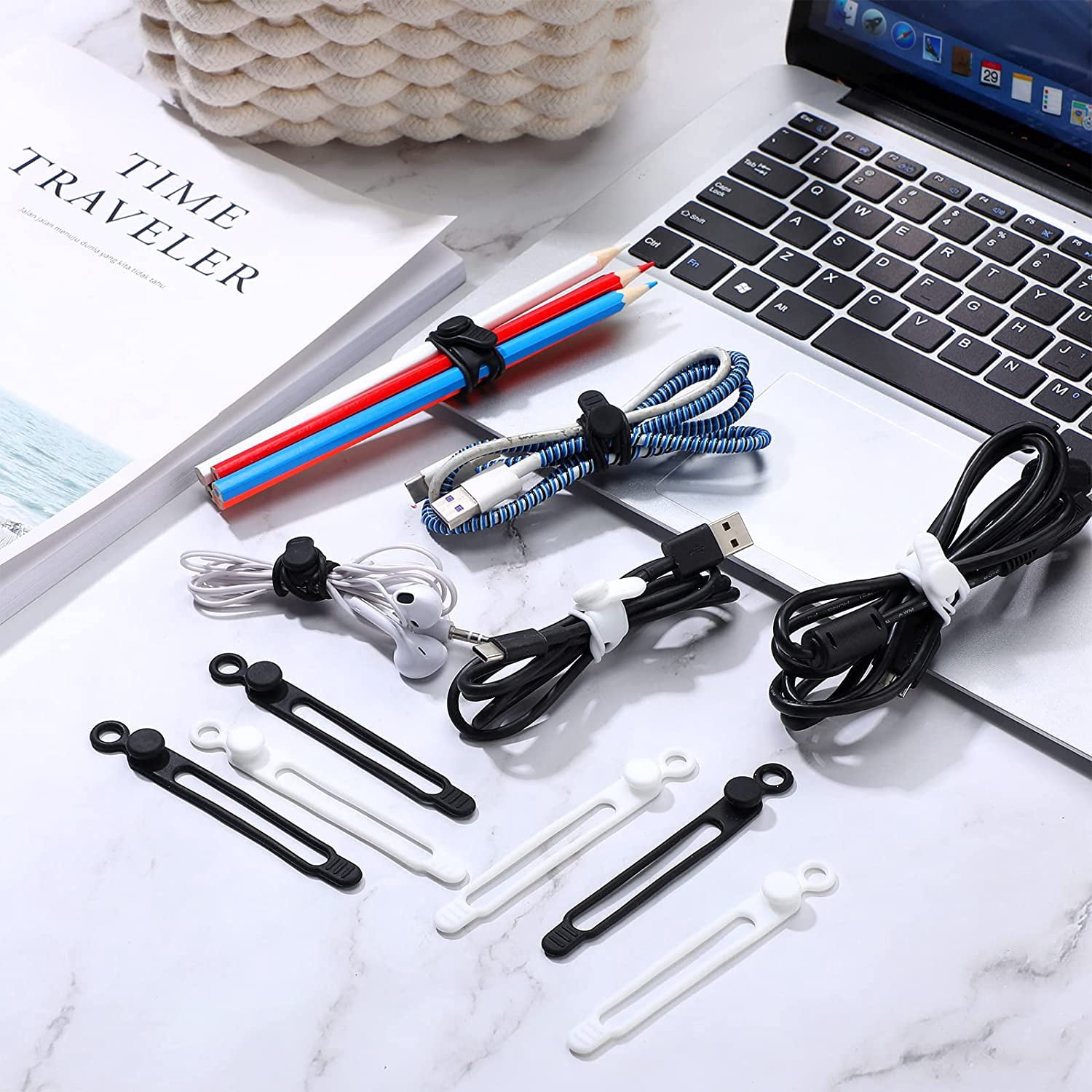 TG4THT-40 Pcs Silicone Cable Ties Reusable Holder Adjustable Straps ...