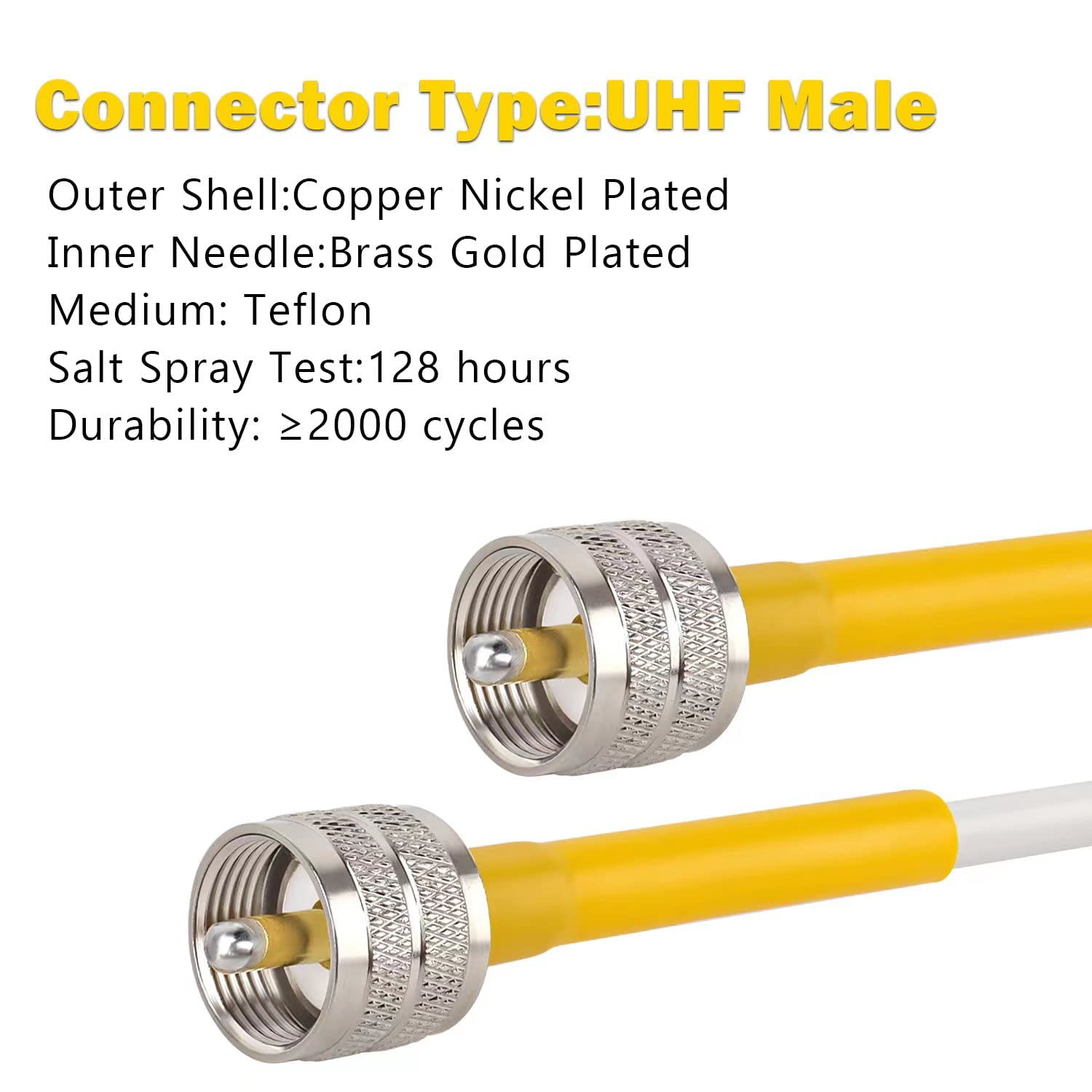 TG4THT-42.5ft White RG8x PL-259 UHF Male to Male Low Loss Coax Cable ...