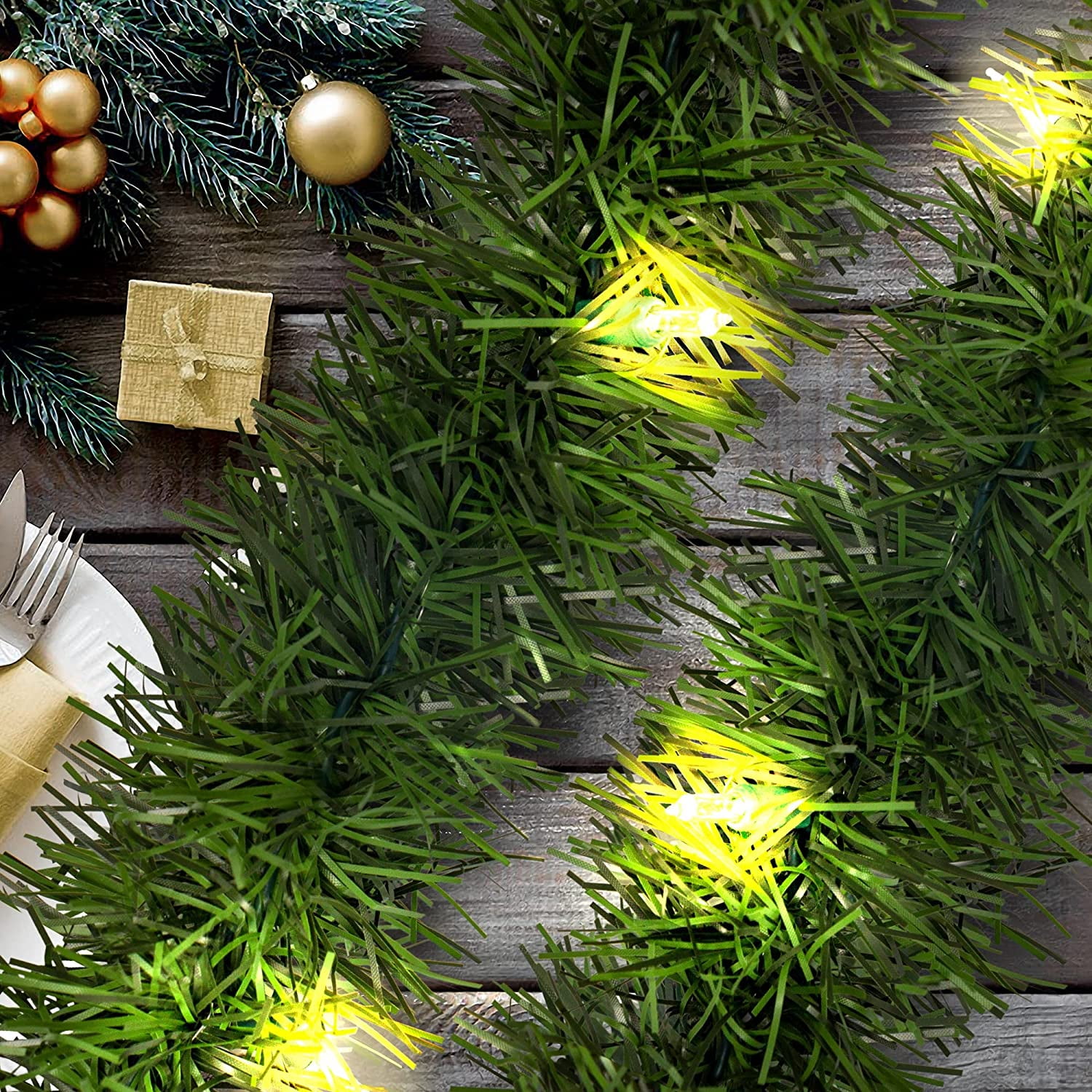 TG4THT-49FT Lighted Christmas Green Garland with 100 Count Clear String ...