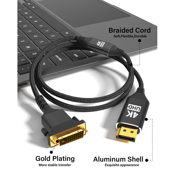 TG4THT-4K DVI to DisplayPort Cable 3FT, @4K60Hz 18Gbps Speed, Braided ...