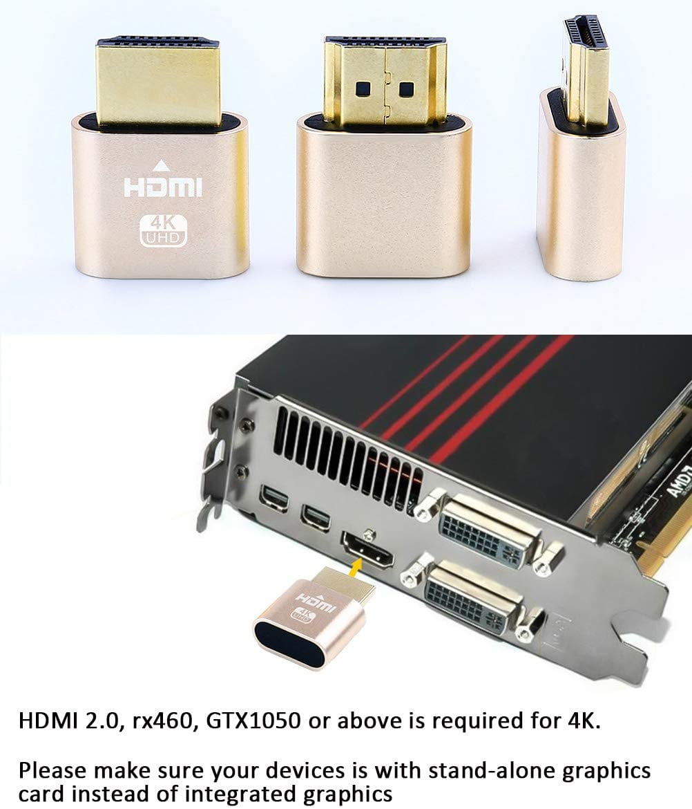 TG4THT-4K HDMI Dummy Plug Display Emulator Headless Ghost Adapter Compatible with Windows Mac ...
