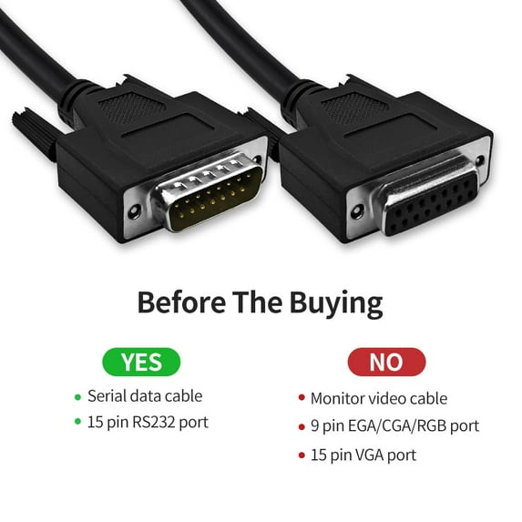 TG4THT-5 Feet(1.5 Meter) DB15 15 Pin Two Row Straight Through Serial ...