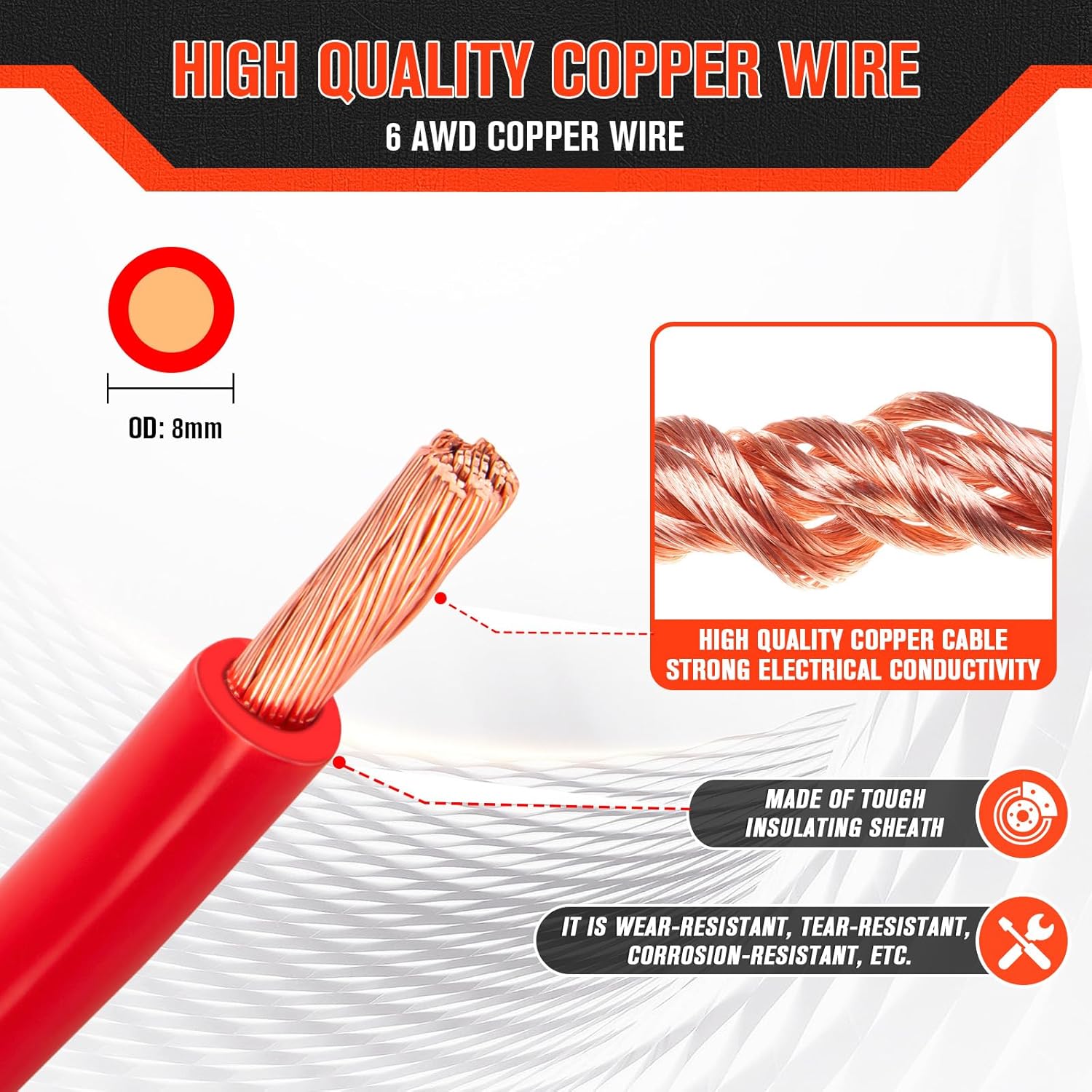 TG4THT-6 Gauge Wire 6 Awg Wire 10 FT Black + 10 FT Red, 6 Gauge Battery ...