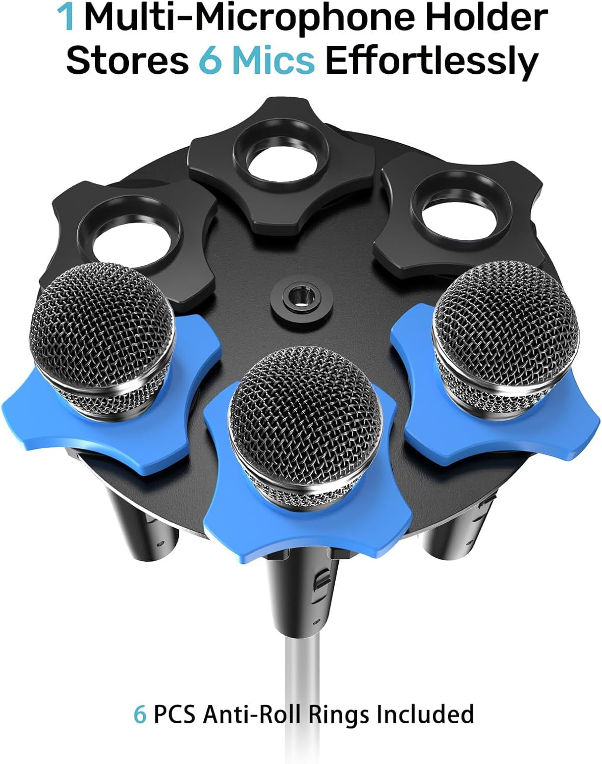 TG4THT-6-Slot Multi Microphone Holder for Mic Stand, Alloy Base & Anti ...