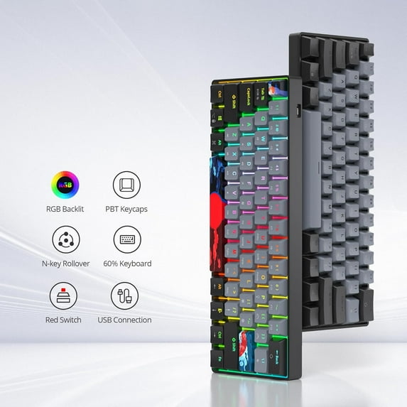 TG4THT-60% Mechanical Keyboard Black and Grey, Compact Gaming RGB ...