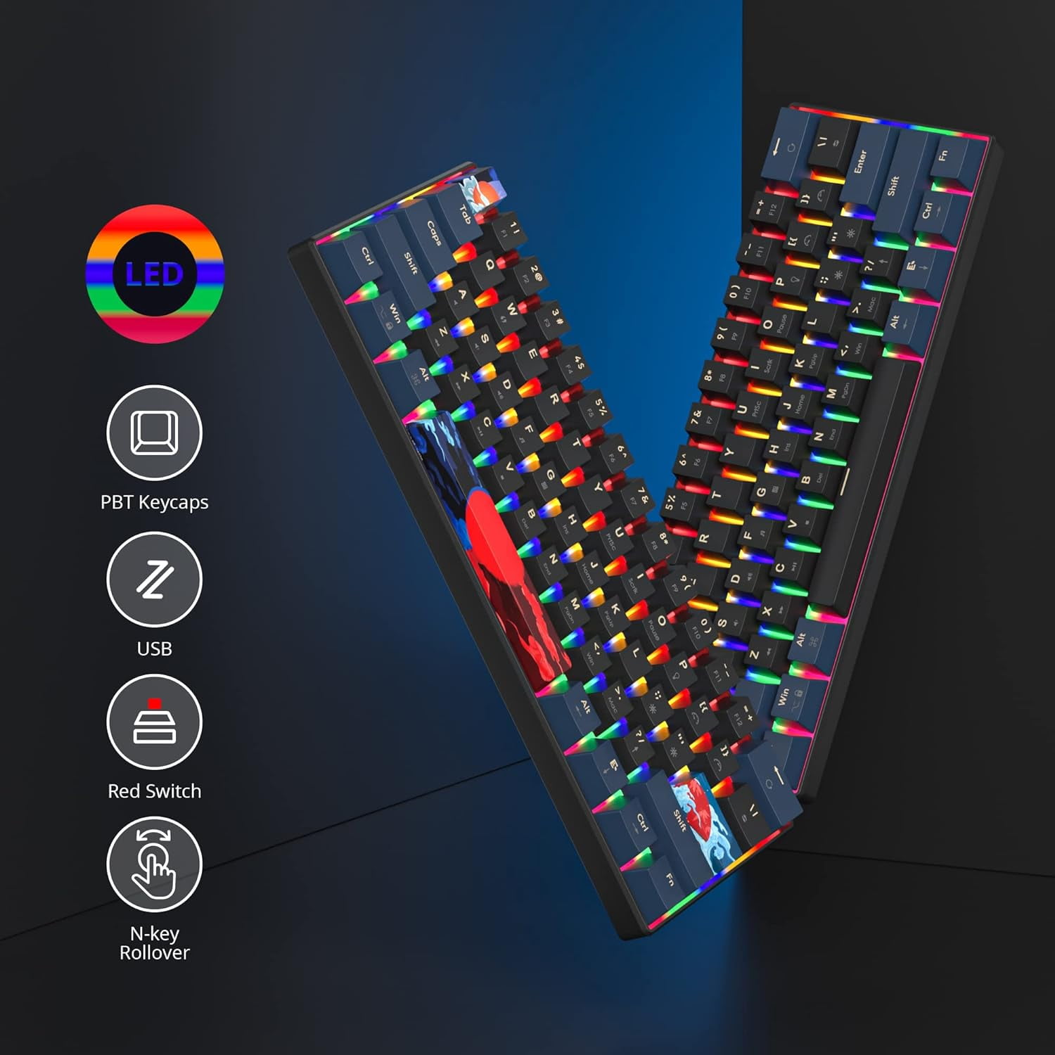 TG4THT-60 Percent Gaming Keyboard Mechanical with Linear Red Switch, 60 ...