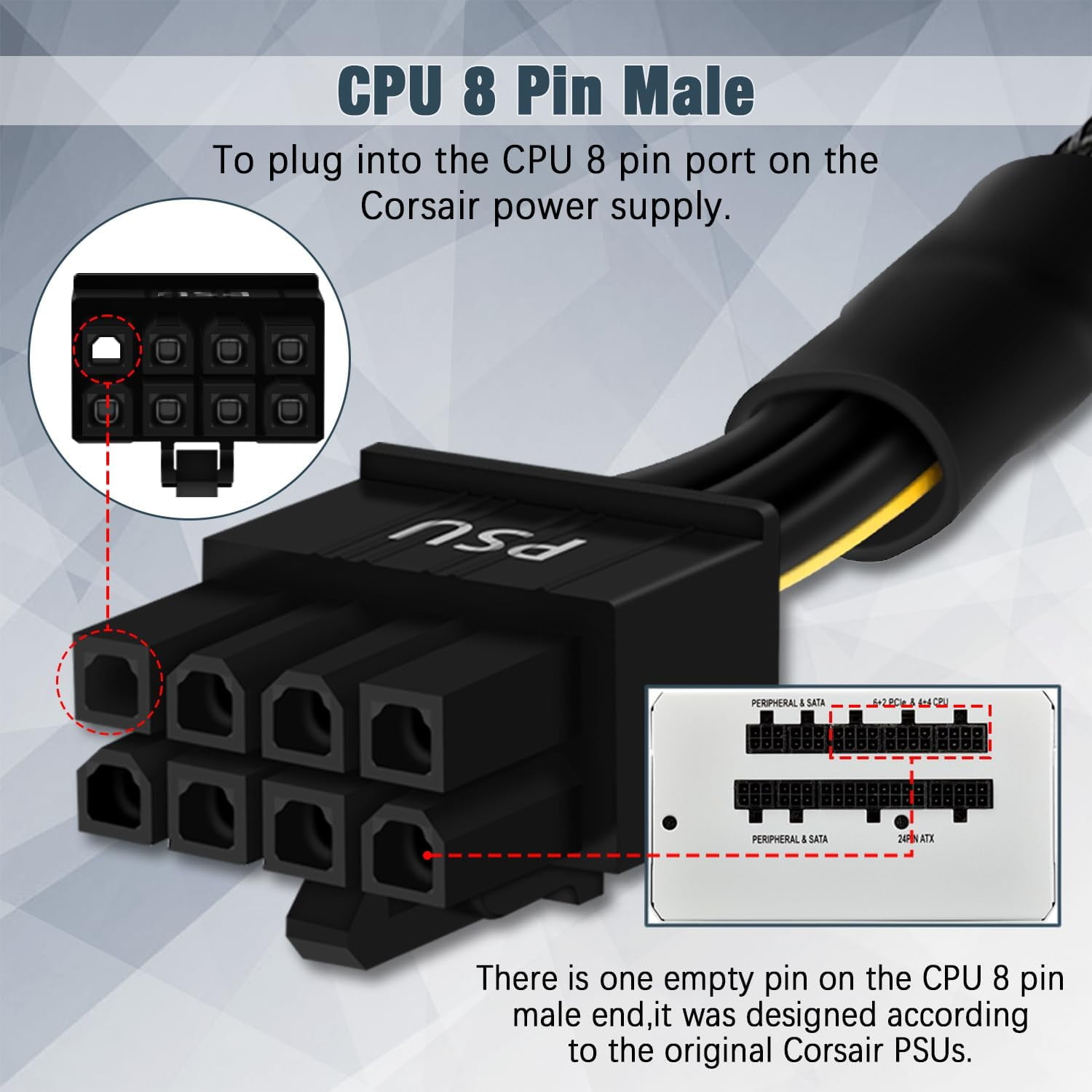 TG4THT-8 Pin PCIe Cable for Corsair PSUs, ATX CPU 8 Pin Male to Dual ...