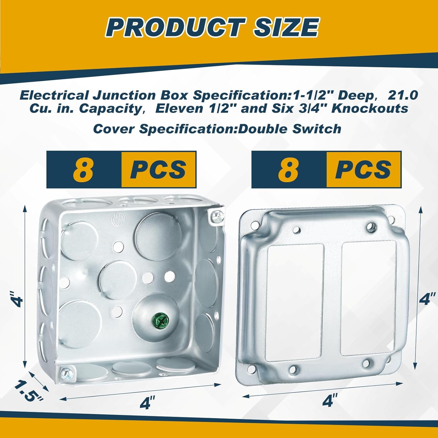 TG4THT-8 Set 4 × 4" Electrical Junction Box with Cover Electrical Metal ...