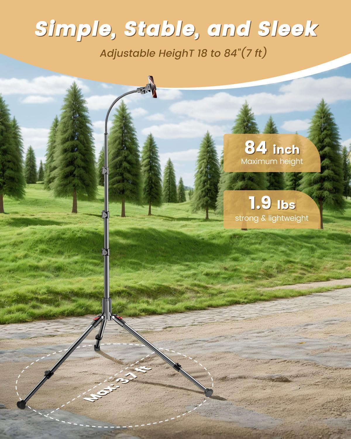 TG4THT-84" Phone Tripod, Tall Tripod Stand for Selfies with Flexible ...