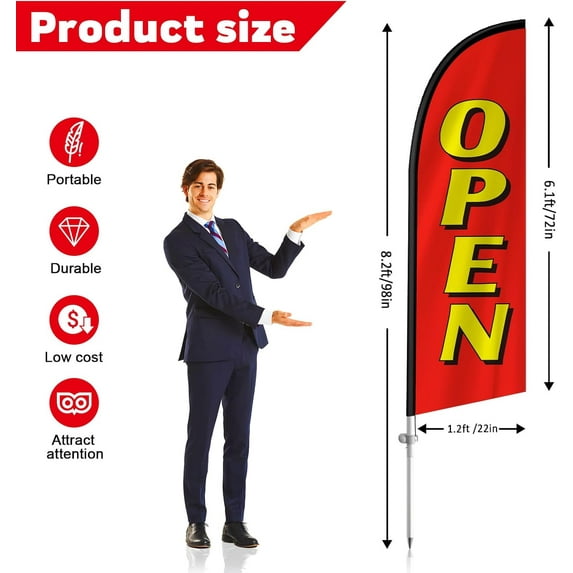 TG4THT-8FT Open Flags for Businesses, Open Flag with Pole, Open Signs ...