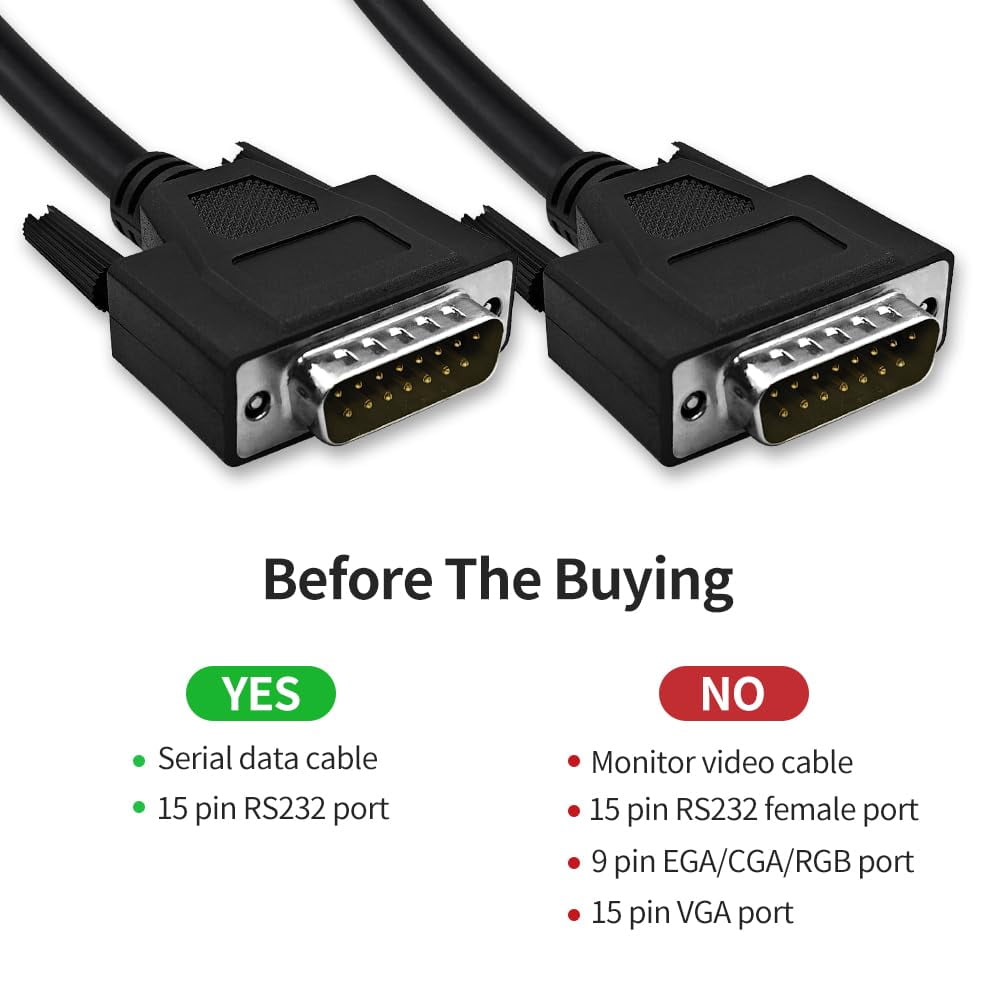 TG4THT-9.8 Feet(3 Meter) DB15 15 Pin Two Row Straight Through Serial ...