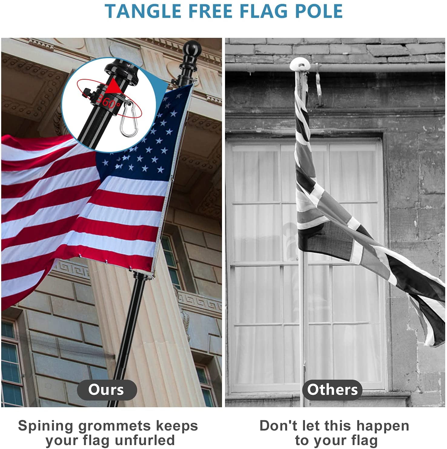 TG4THT-American Flag Poles for Outside House - 6ft Tangle Free Flag ...