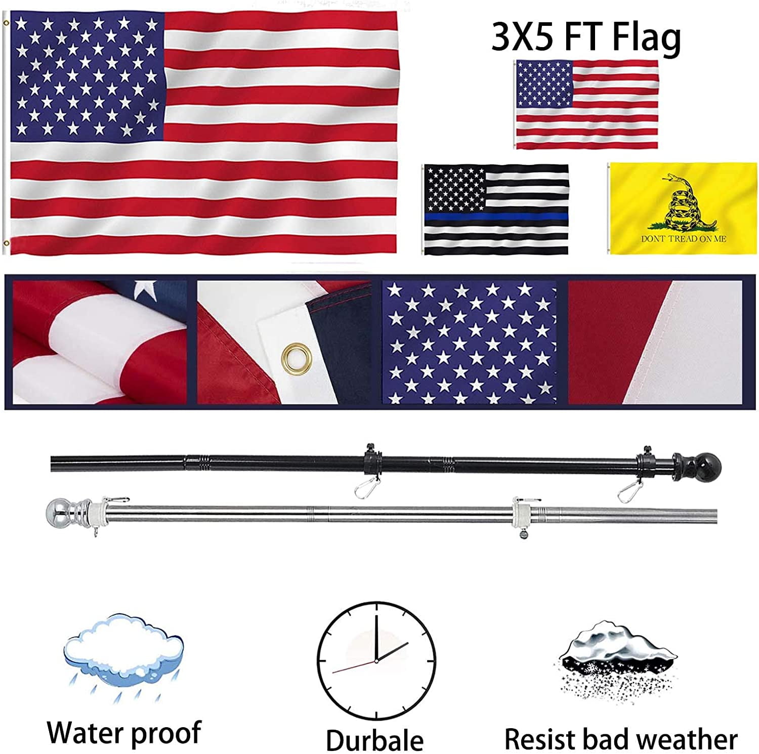 TG4THT-American flag with pole,Flag poles kit for 3 x 5 Flags Holder ...