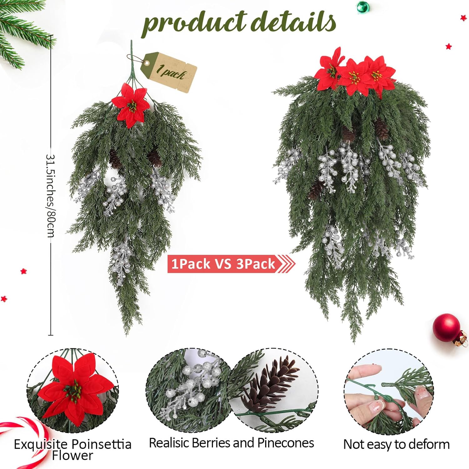 TG4THT-Artificial Hanging Pine Needle Christmas Swag Teardrop Ornament ...