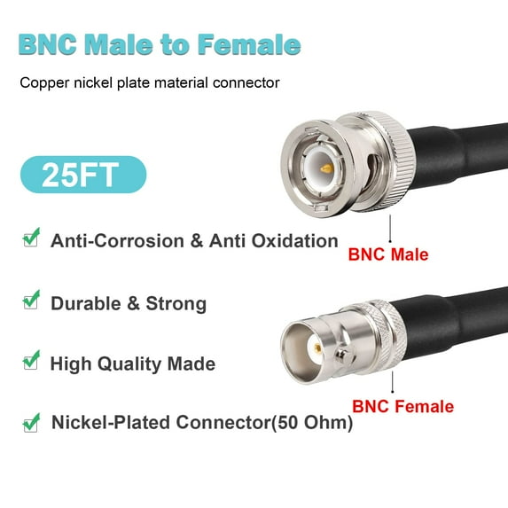 TG4THT-BNC Male to BNC Female Coaxial Cable 50 ohm RG8X Coax Ultra Low ...