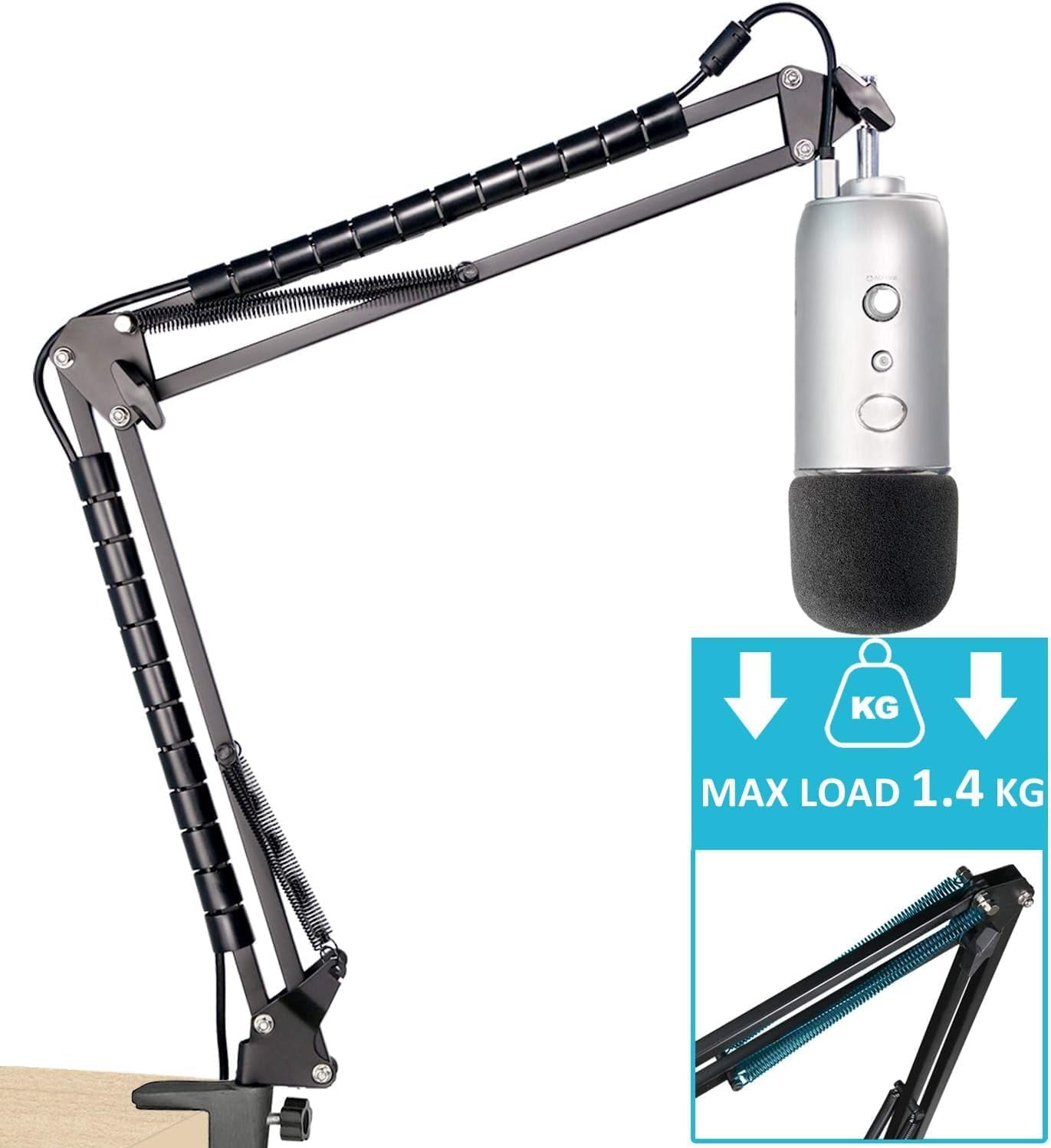 TG4THT-Blue Yeti Microphone Boom Arm Stand with Pop Filter, Compatible ...