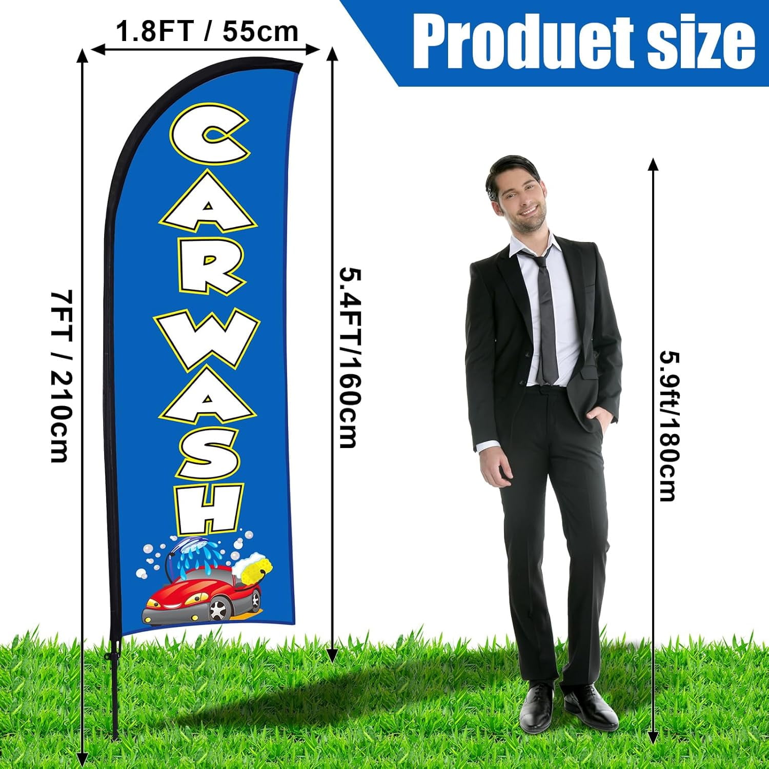 TG4THT-Car Wash Flag for Business Advertising 7 x 5.4 ft Feather Flag ...
