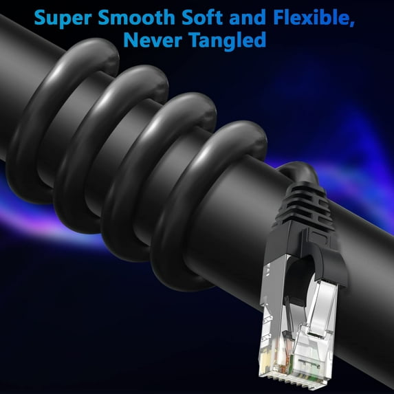 TG4THT-Cat 6 Ethernet Cable 100 Ft-Black, Outdoor & Indoor Snagless ...