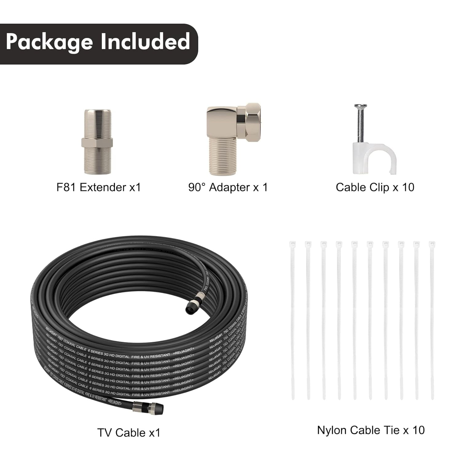 TG4THT-Coaxial Cable 25FT, RG6 Coax Cable Cord for TV with Weatherproof ...