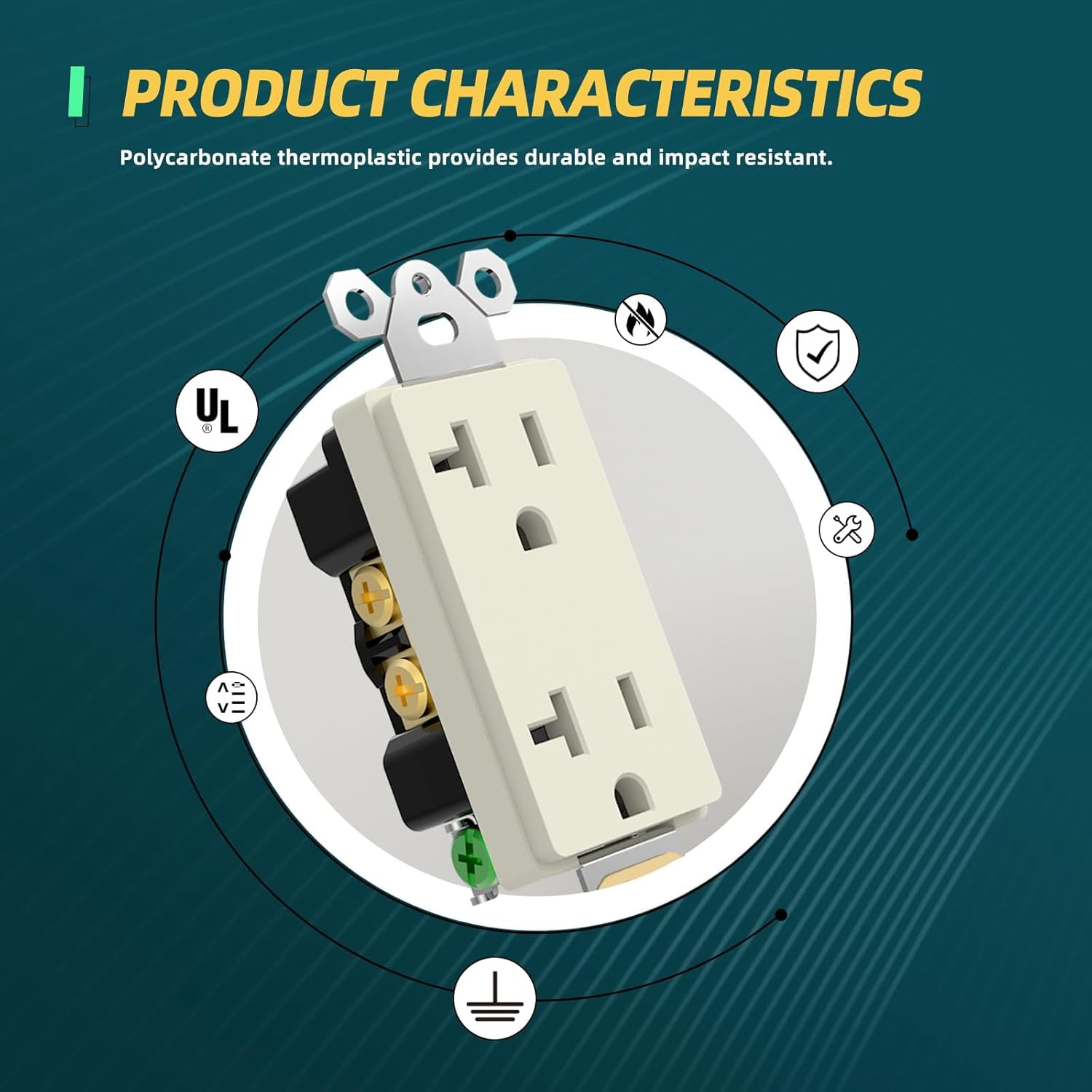 TG4THT-Decorator Receptacle Outlet, 20A 125V Standard Electrical Wall Socket, 2 Pole 3 Wire, Non ...