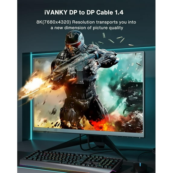 TG4THT-DisplayPort Cable 1.4/10ft, 8K DP to DP Cable[8K@60Hz, 4K@144Hz ...