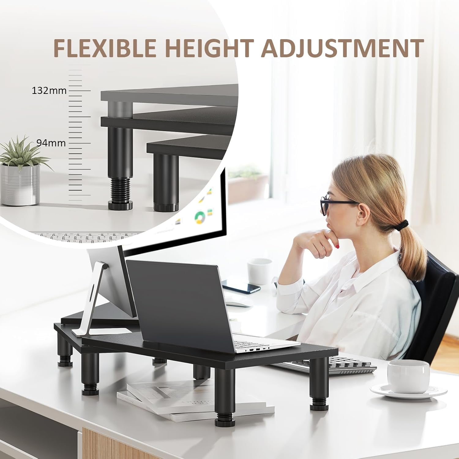 TG4THT-Dual Monitor Stand Riser, Monitor Stand with Adjustable Height ...