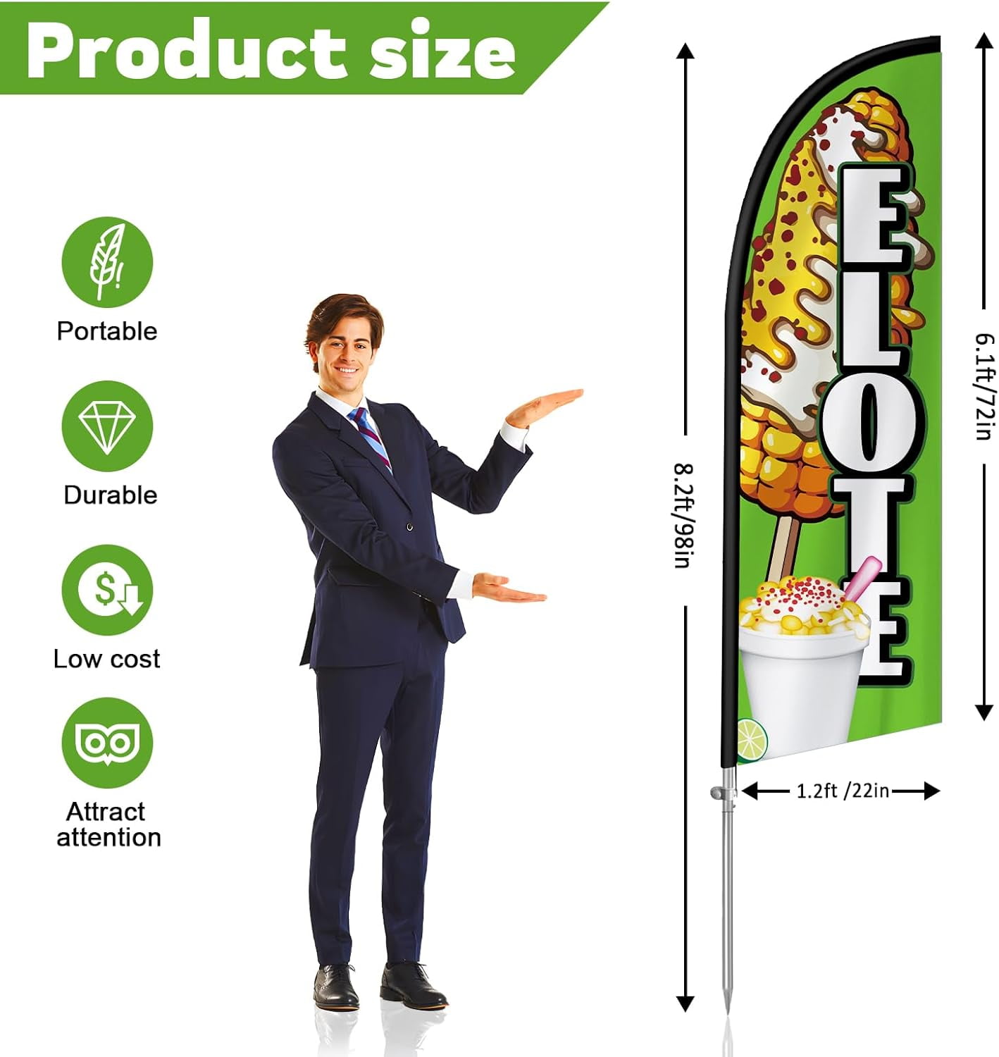 TG4THT-Elote Feather Flag, 8FT Elote Flag Signs Banner, Eye Catching ...