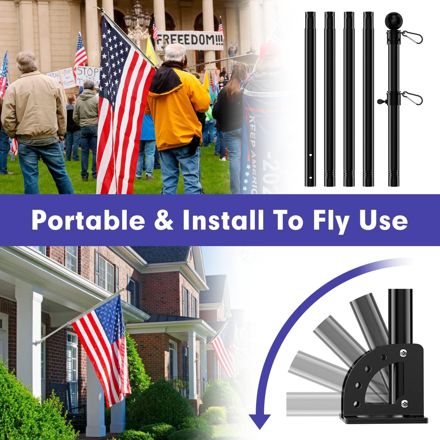 TG4THT-Flag Pole for House Outside with 5 Position Mounting Bracket ...