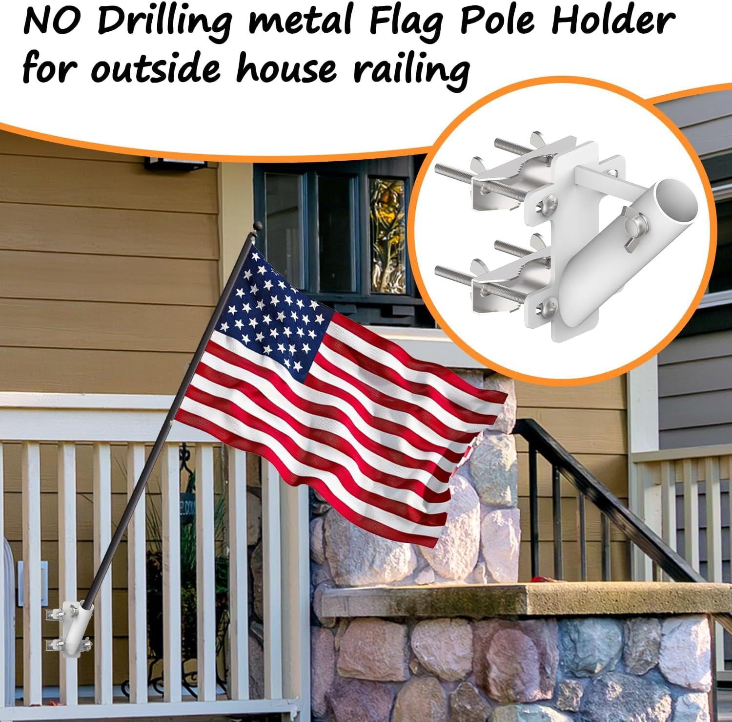 TG4THT-FlagPole Holder,No Drilling Metal Flagpole mount for Railings ...