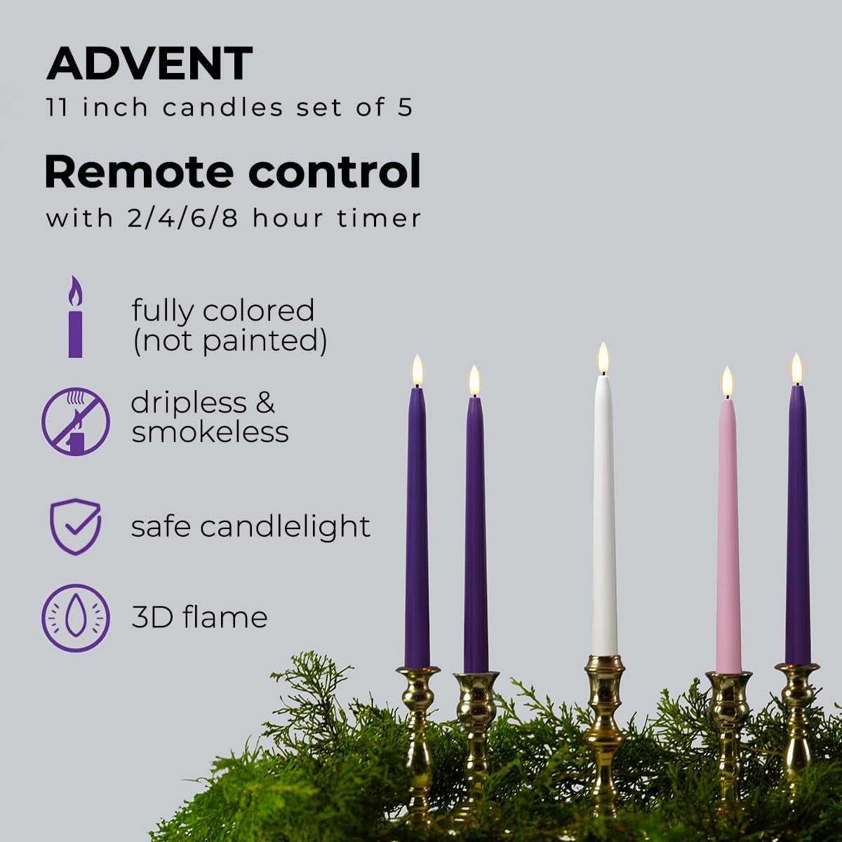 TG4THT-Flameless Advent Candles, Set of 5 - Flickering LED Flame, 11 ...