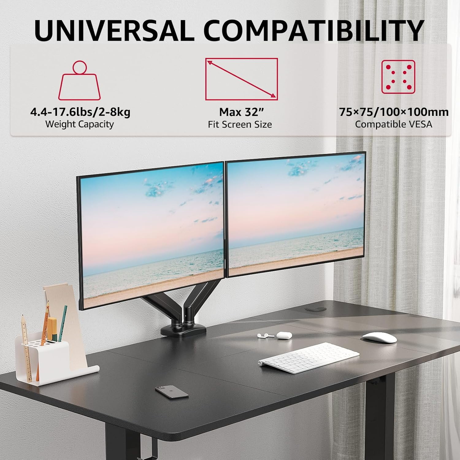 TG4THT-GMK915 Dual Monitor Mount Stand - Gas Spring Adjustable Arms ...