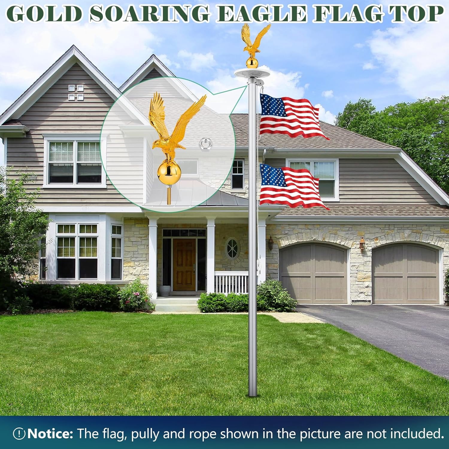 TG4THT-Golden Eagle Flagpole Topper, 13" Eagle Ornament for 20/25/30 Ft ...