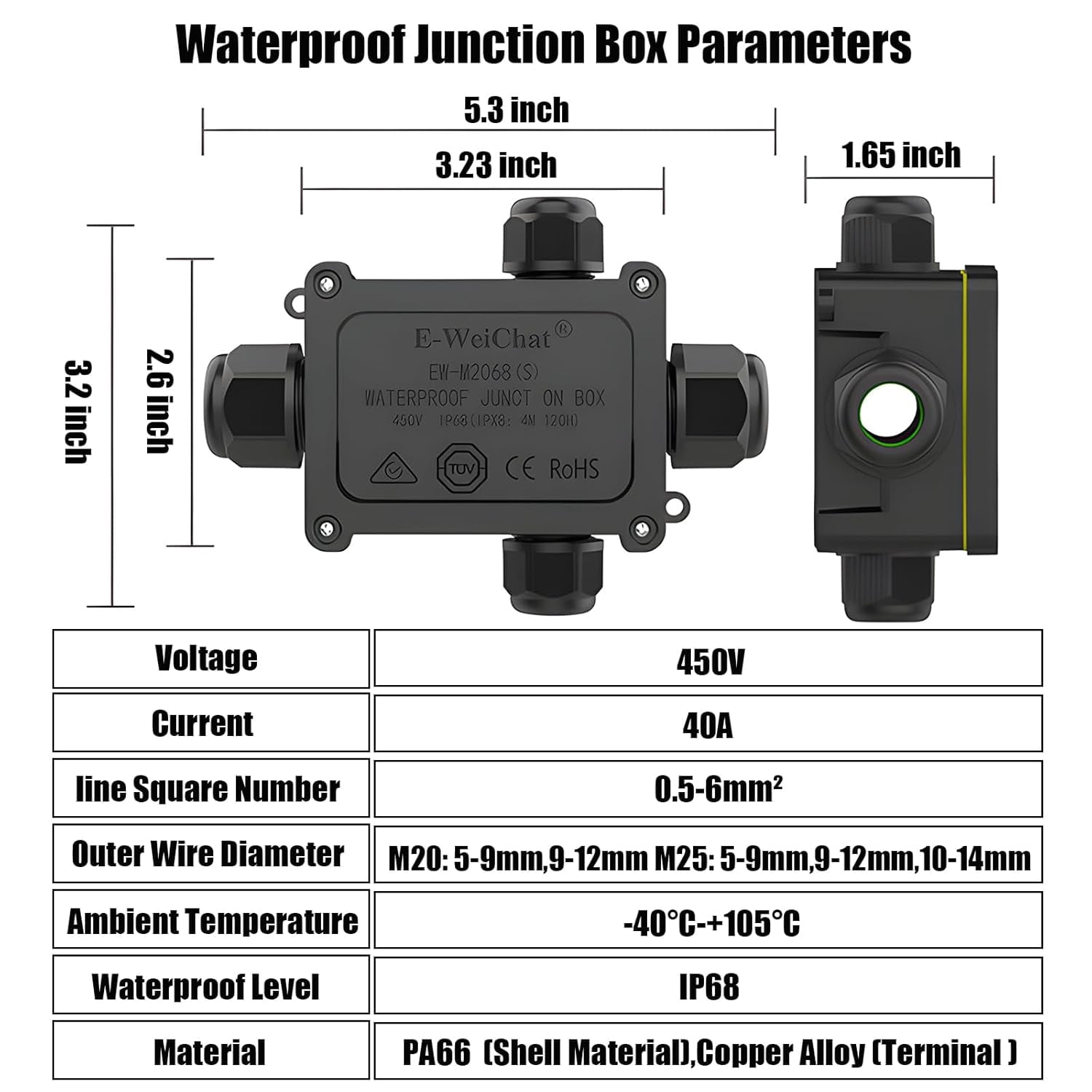 TG4THT-IP68 Waterproof Junction Box, 4 Way Outdoor Electrical Box with ...
