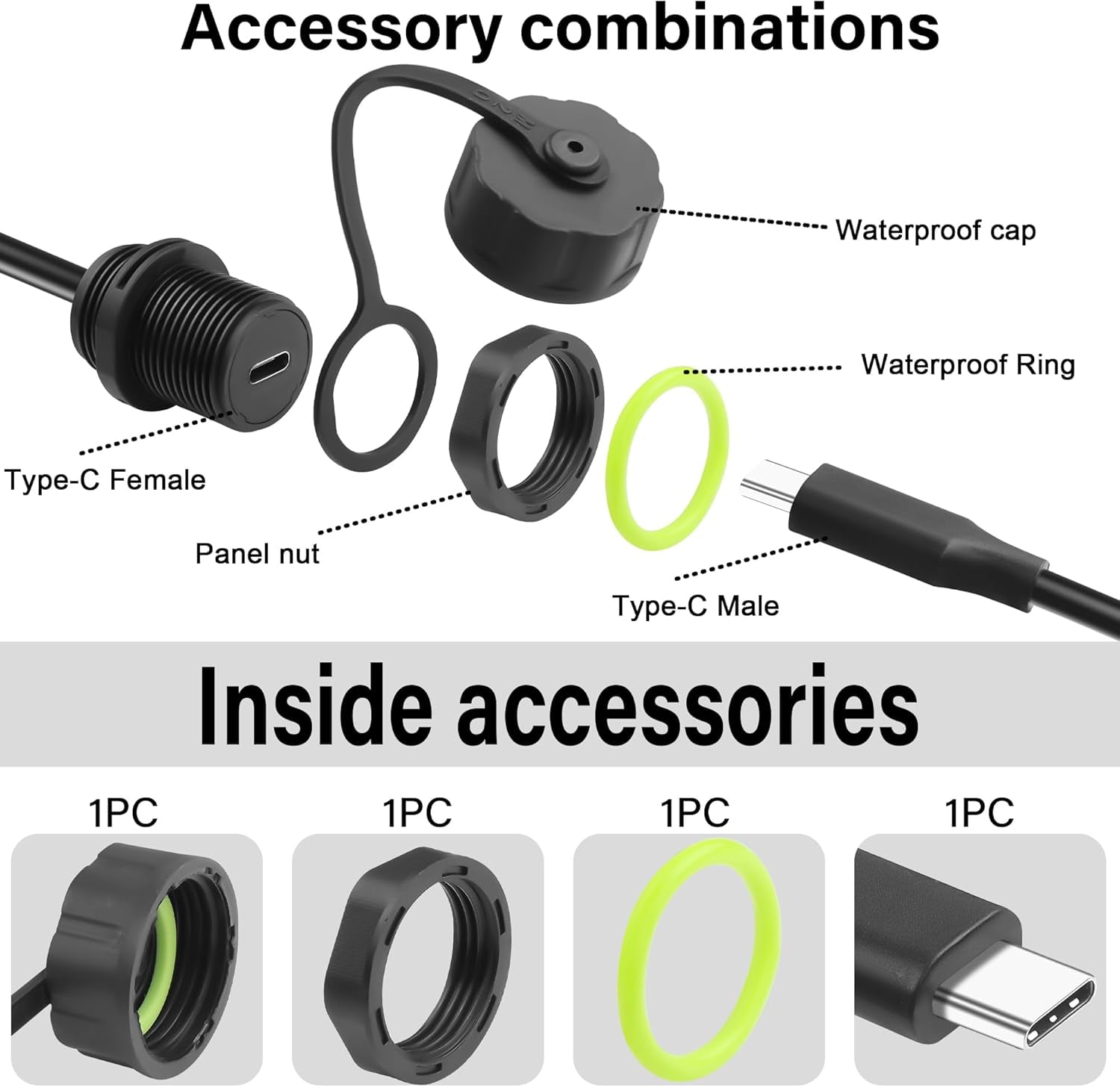 TG4THT-IP68 Waterproof USB 3.1 Type-c Panel Extension Cable,Type-C Male ...