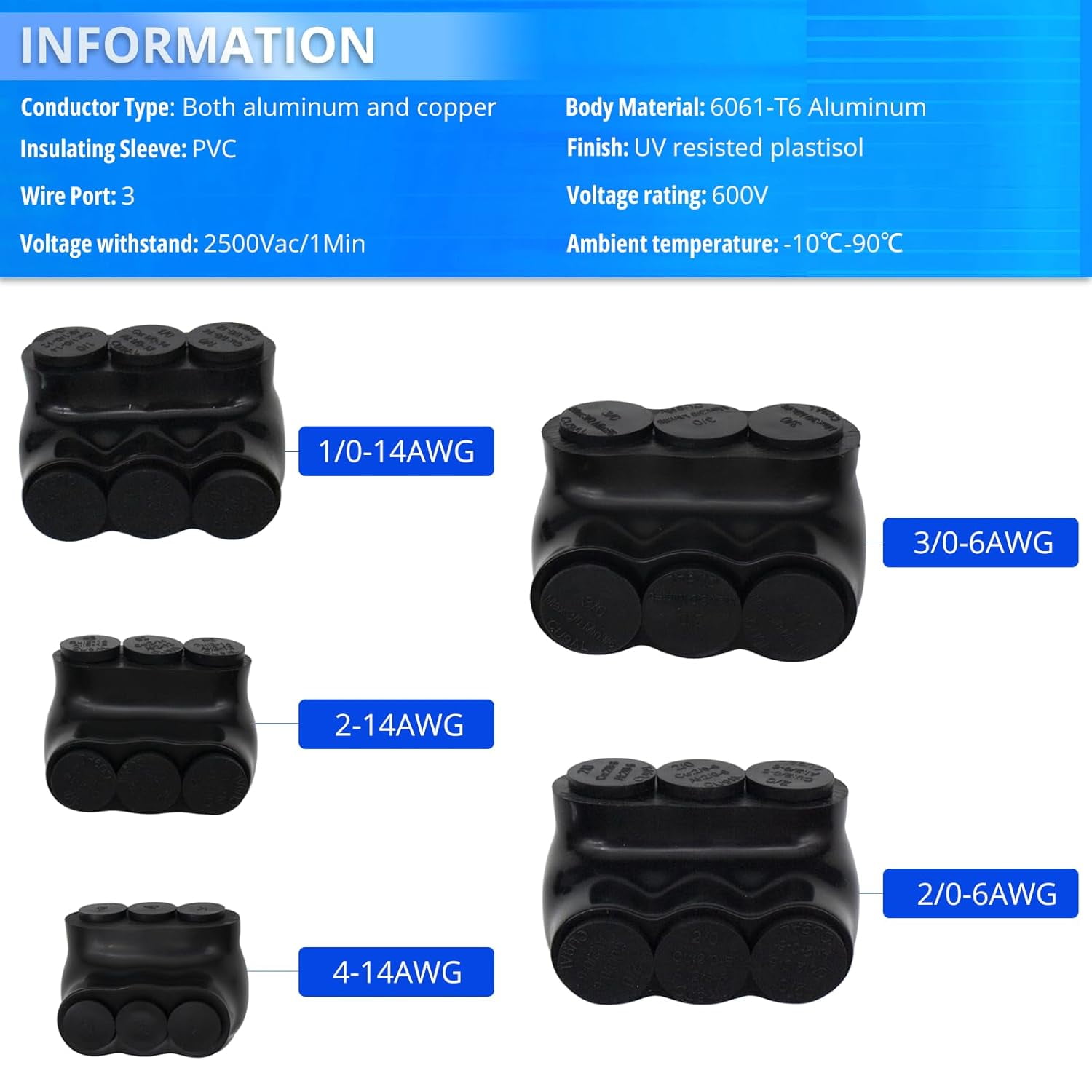 TG4THT-Insulated Multi Tap Connectors 4-14 AWG, 3 Port Rubber Insulated ...