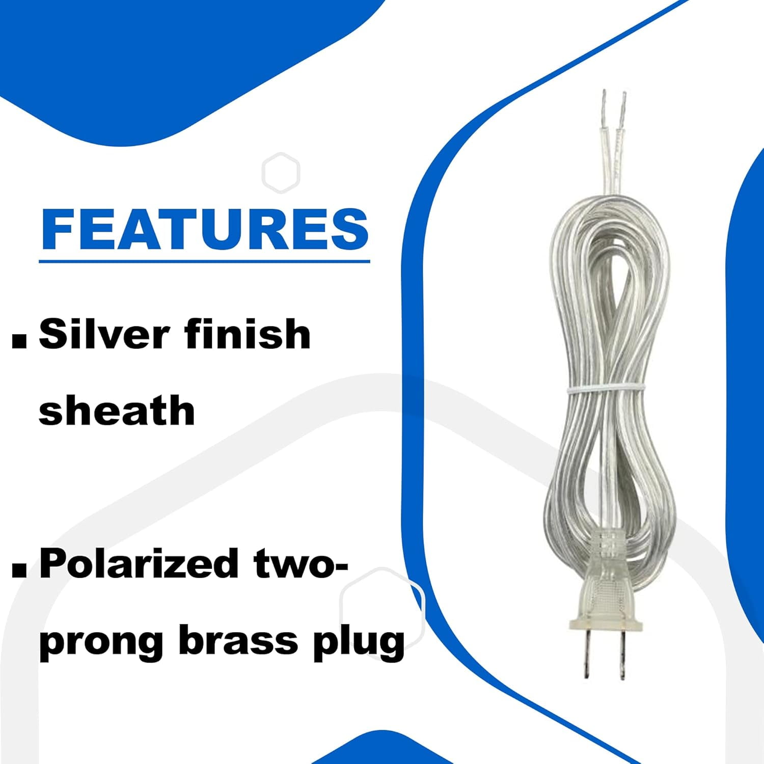 TG4THT-Lamp Wire, 8ft Lamp Cord with Polarized Molded Two-Prong Plug ...