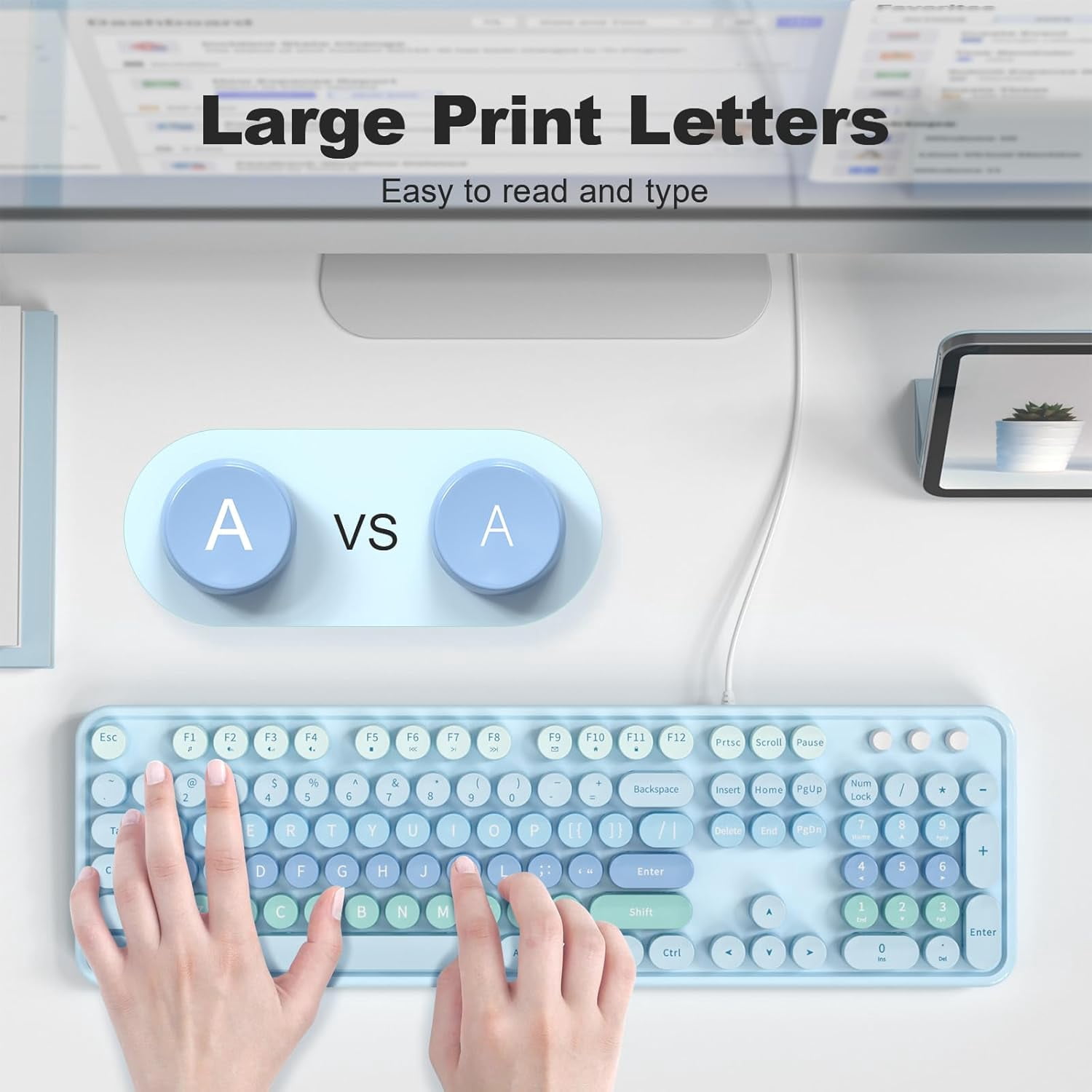 TG4THT-Large Print Keyboard, USB Wired Computer Keyboard with Retro ...